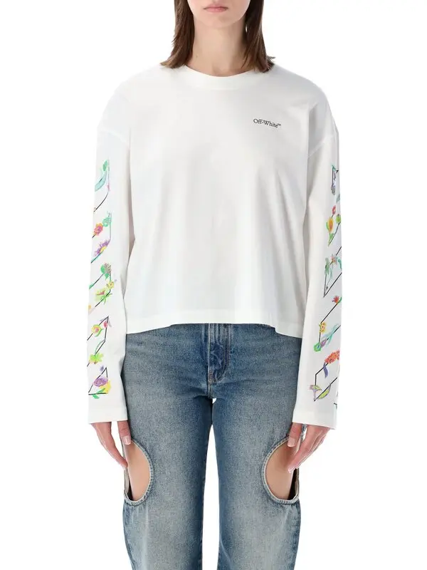 Off White Long-sleeve T-shirt With Floral Print - White