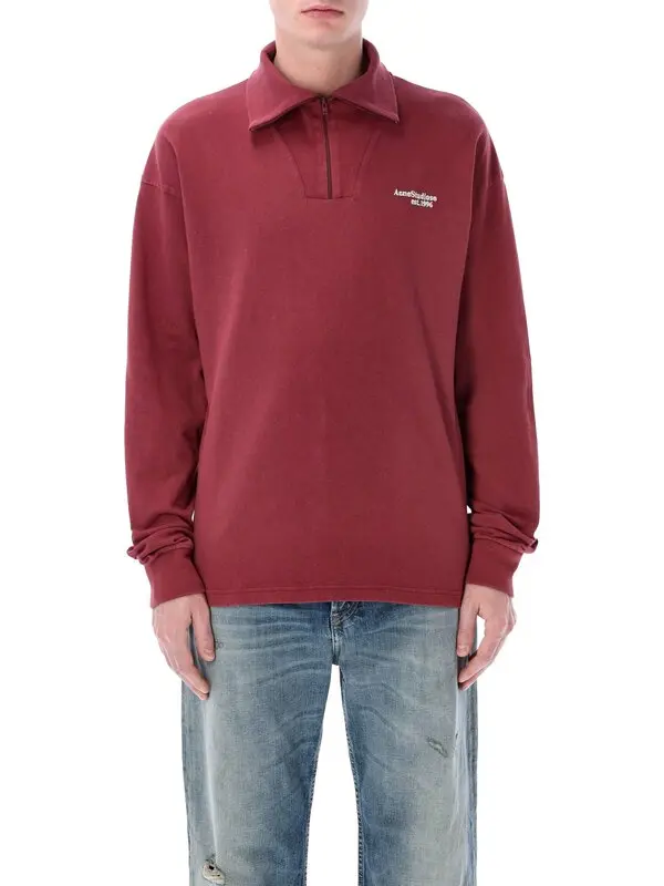 Acne Studios Zip-up Logo Sweatshirt - Maroon Red