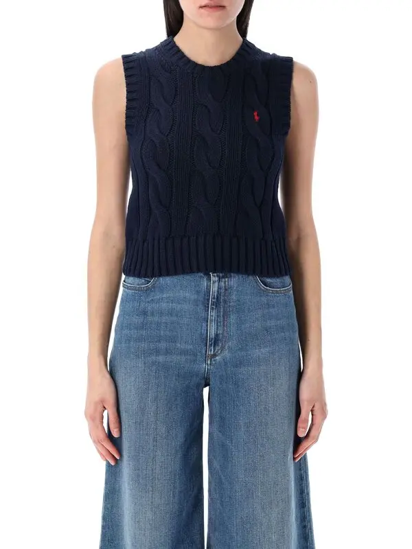 Polo Ralph Lauren Cropped Cable Knit Vest - Hunter Navy