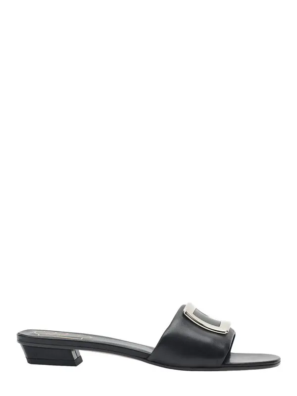 ROGER VIVIER Square Buckle Leather Slides - Black