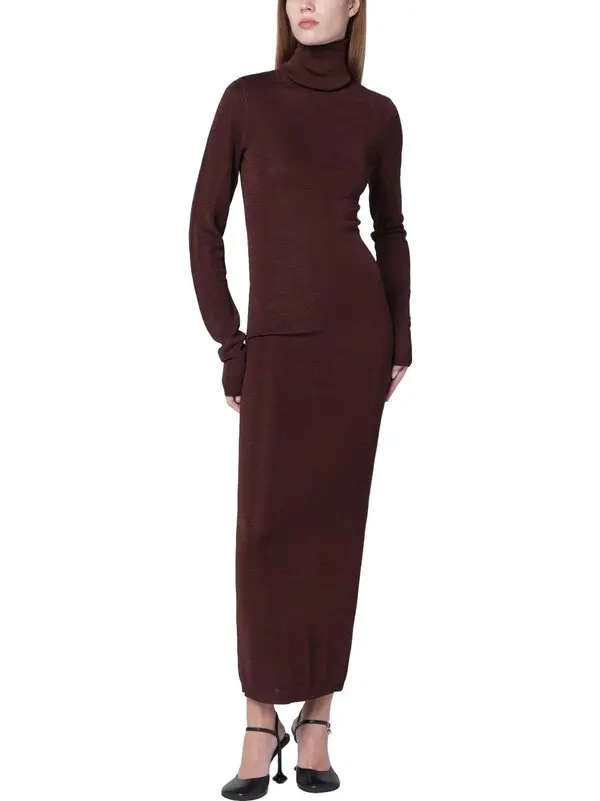 ENTIRE STUDIOS Turtleneck Viscose Knit Dress - Brown