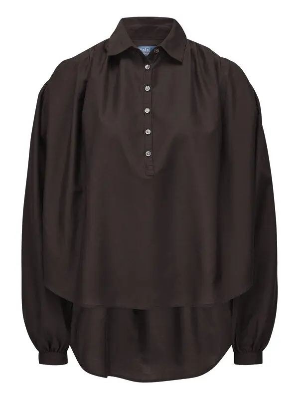 Polo Ralph Lauren Cotton And Silk Ruffle Sleeve Shirt - Brown