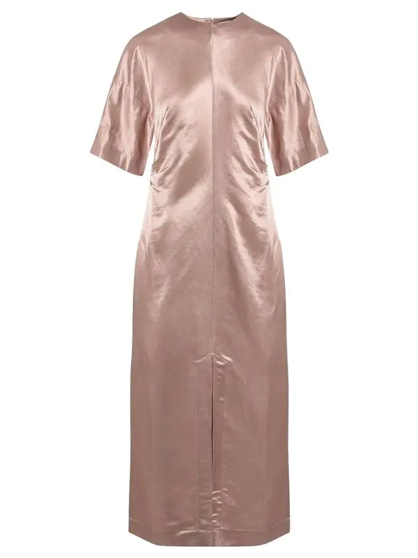 Loulou De Saison Long Antique Dress In Linen And Silk - Pink