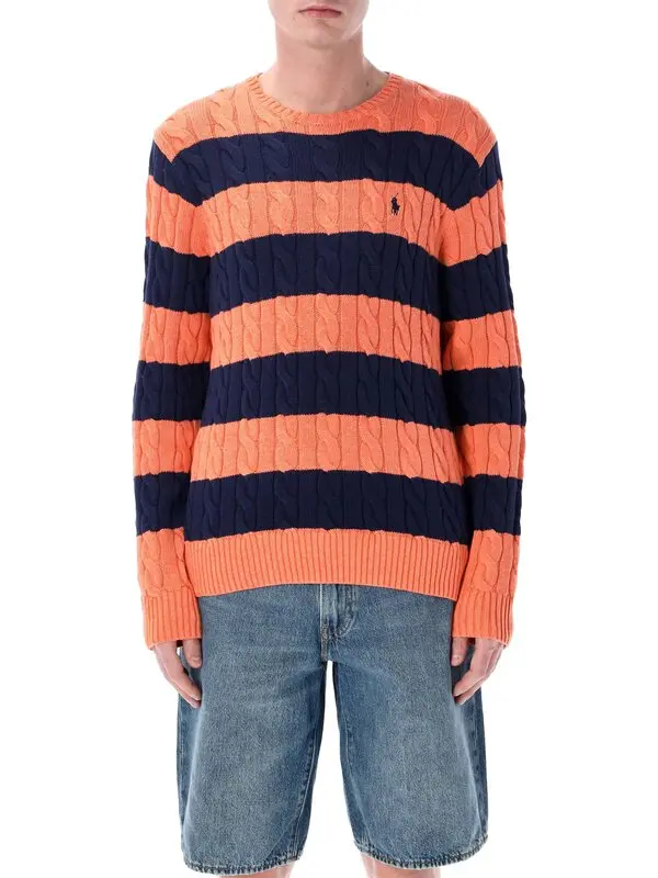 Polo Ralph Lauren Cable-knit Striped Sweater - Orange Navy