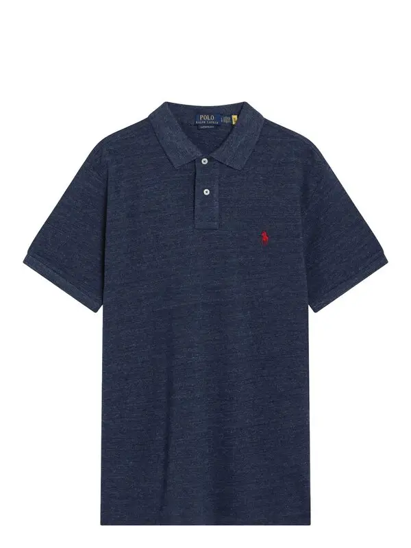 Polo Ralph Lauren Navy Mélange Cotton Custom Slim Fit Polo Shirt - Blue