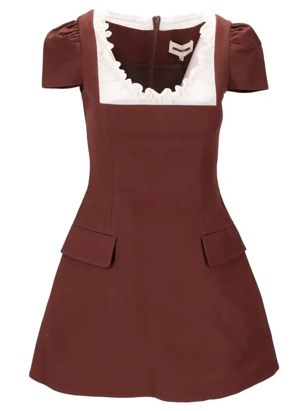 SHUSHU/TONG Scalloped Short Sleeve Dress - Brown