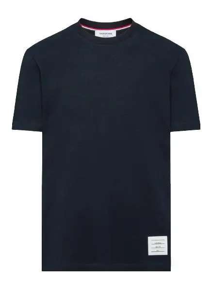 Thom Browne Short Sleeve Tee W/ Engineered Bar Stripe In Classic Pique - Navy
