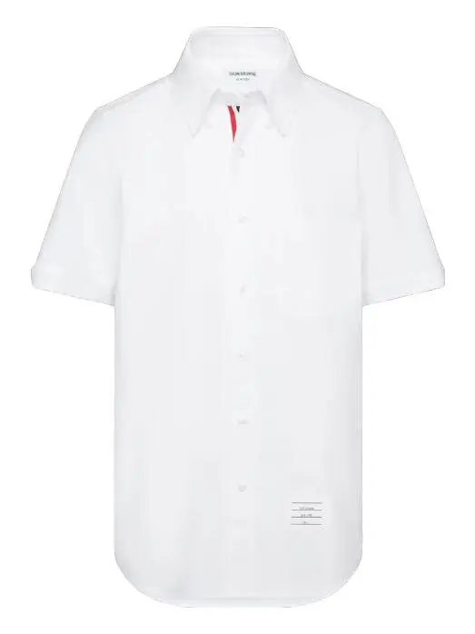 Thom Browne Straight Fit Button Down Short Sleeve Shirt W/ Cf Gg Placket In Oxford - White