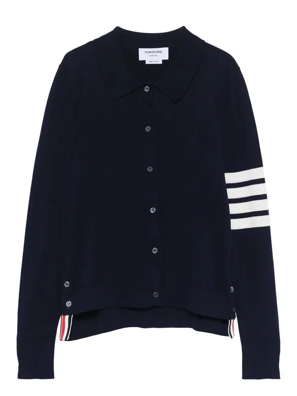 Thom Browne Cotton Jersey Stitch Button Down Shirt With 4-bar Stripe - Navy