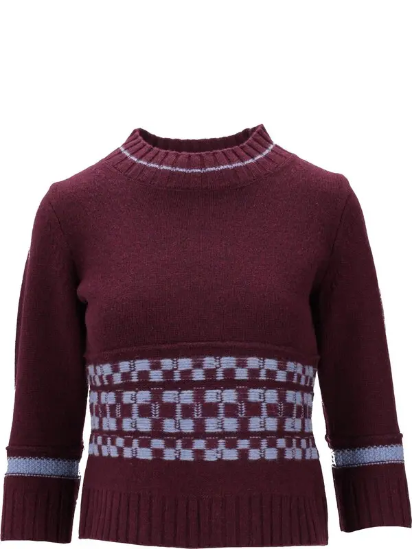 B.B. WALACE Crew Neck Pullover Sweater - Burgundy / Lt. Blue