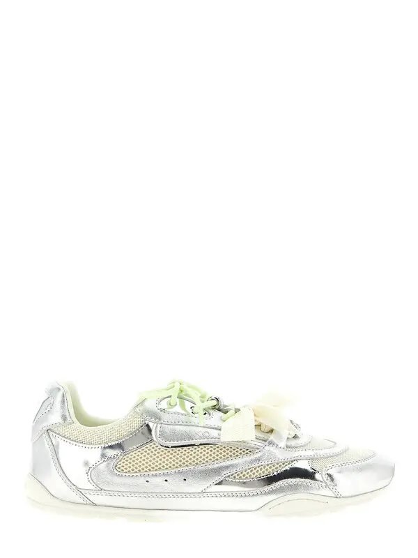 Pinko Laminated Leather And Mesh Sneakers - Silver