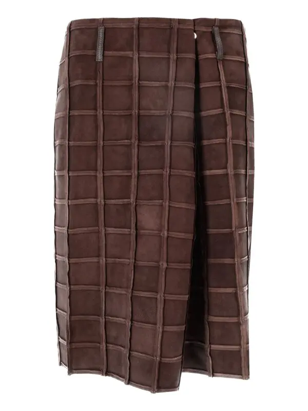 NICCOLO PASQUALETTI Piega Square Suede Patchwork Skirt - Brown