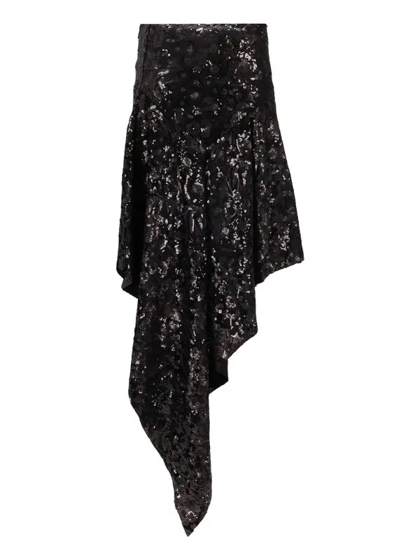 NICCOLO PASQUALETTI Cascata Floral Sequin Embroidered Velvet Skirt - Black