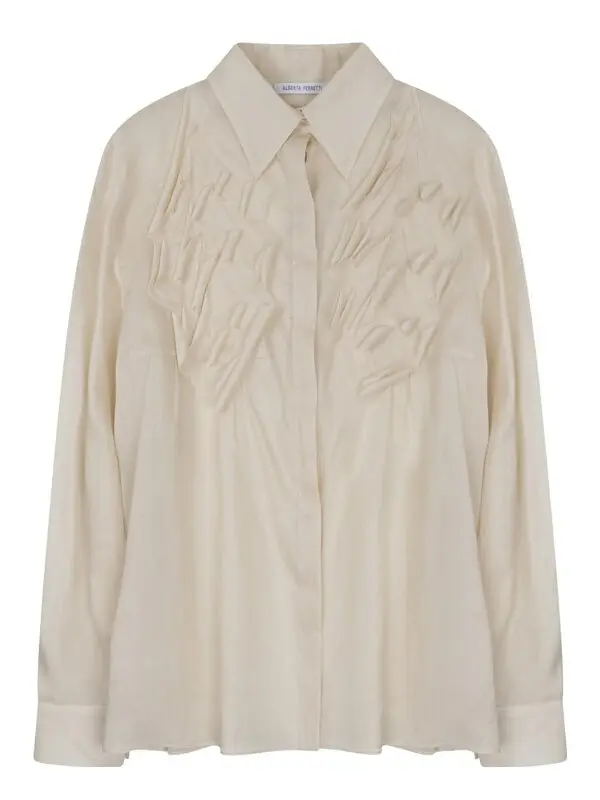 Alberta Ferretti Floral Patch Cotton Shirt - Beige