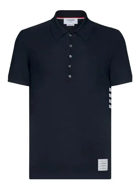 Thom Browne Short Sleeve Rib Cuff Polo W/ Engineered Bar Stripe In Classic Pique - Navy