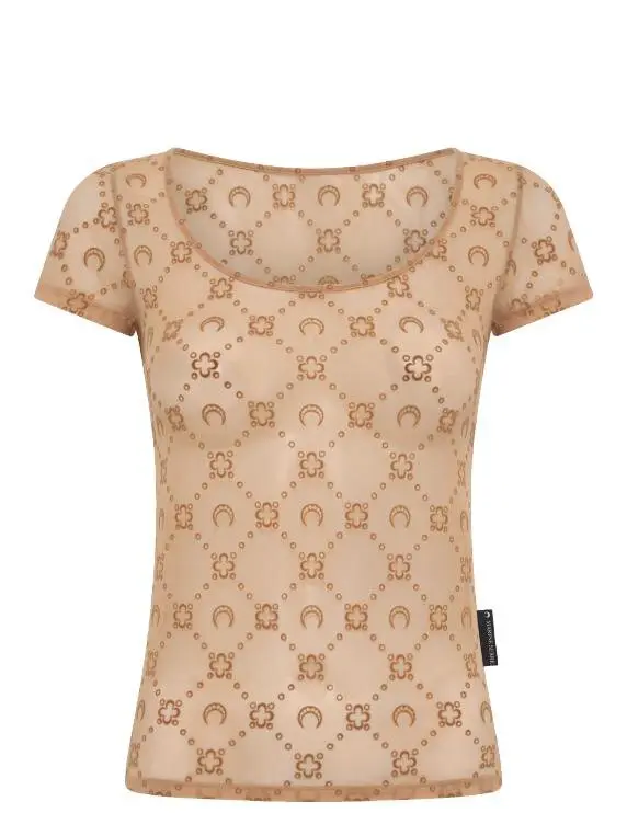 MARINE SERRE Moonogram Mesh Top - Camel