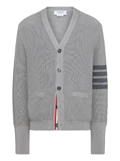 Thom Browne Garment Dye Cotton Cardigan With 4-bar Stripe - Lt Grey