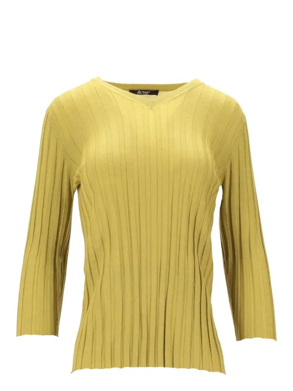 LA ROSE Ribbed V-neck Top - Verde Lime