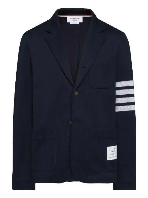 Thom Browne Sack Jacket In Double Face Knit With 4-bar Stripe - Navy