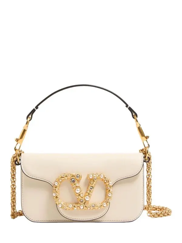 Valentino Garavani Locò Small Leather Shoulder Bag With Jewel - Ivory