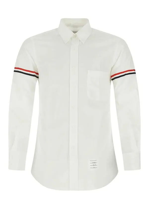 Thom Browne Classic Shirt W/ Rwb Grosgrain Armbands In Poplin - White