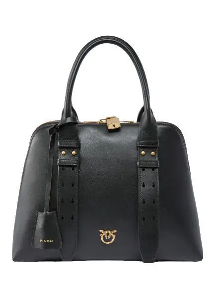 Pinko Bowling Bag Medium Vitello Mor - Nero-antique Gold