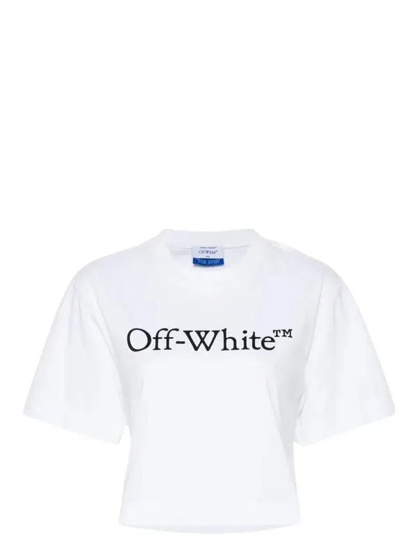 Off White Big Logo Bookish Crop Tee - White Black