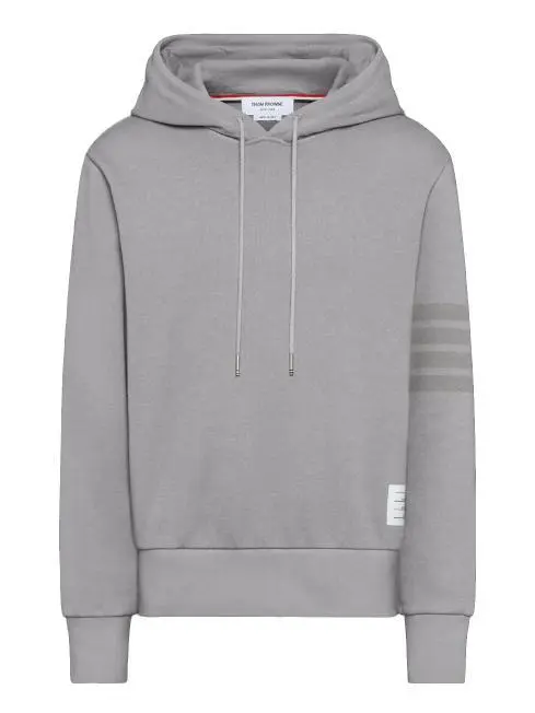 Thom Browne Long Sleeve Hoodie Pullover With 4-bar Detailing - Lt Grey
