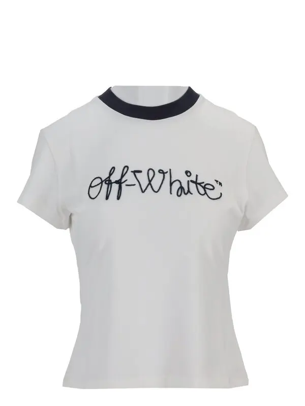 Off White Fitted Tee With Logo - White-blue Iris