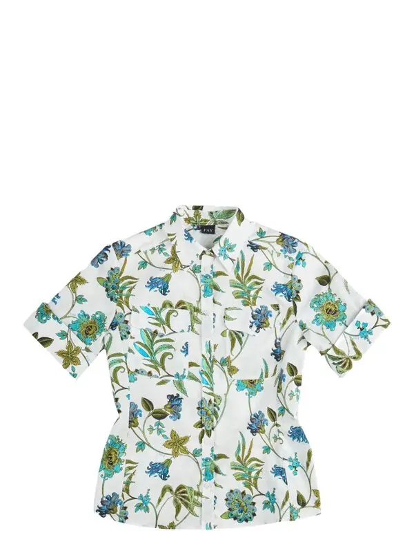 FAY Printed Cotton Shirt - White
