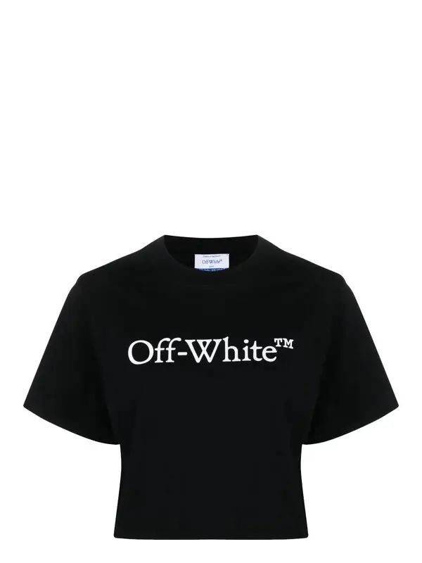 Off White Big Logo Bookish Crop Tee - Black White