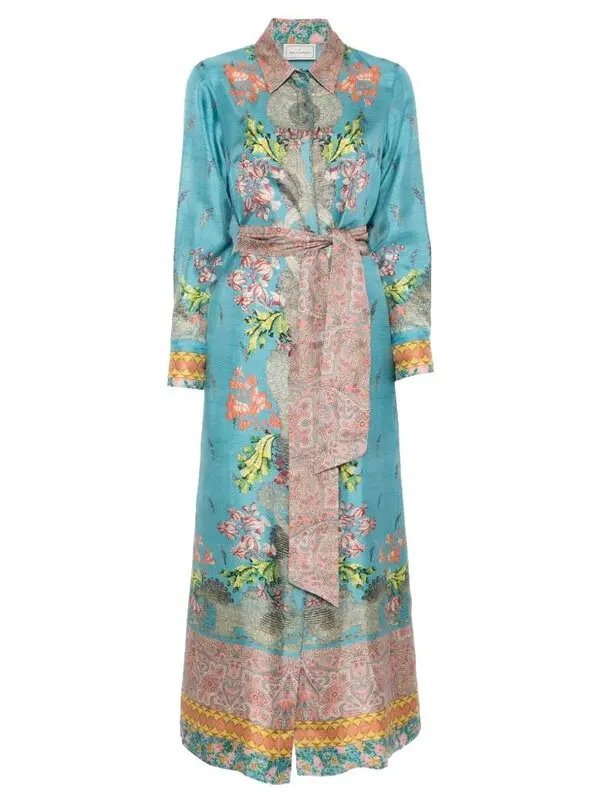 PIERRE-LOUIS MASCIA Printed Silk Shirt Dress - Clear Blue