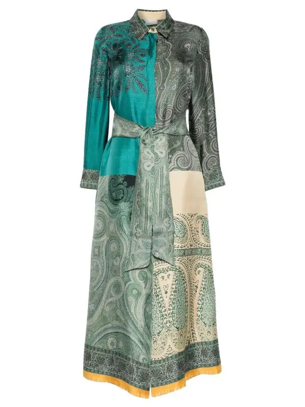 PIERRE-LOUIS MASCIA Printed Silk Shirt Dress - Green