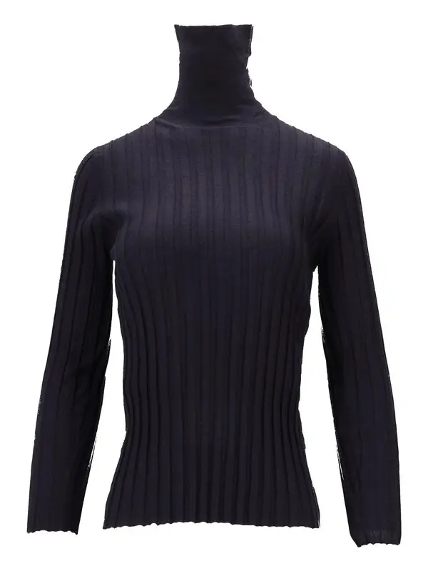LA ROSE Cashmere And Silk Turtleneck Top - Blu Scuro