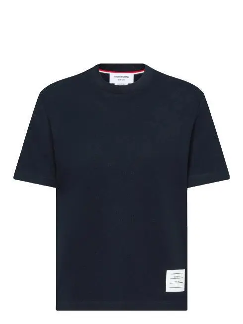 Thom Browne Short Sleeve Tee With 4-bar Stripe - Navy