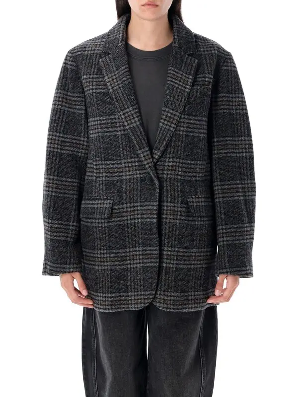 MARANT ETOILE Gesina Checkered Wool Suit Jacket - Grey