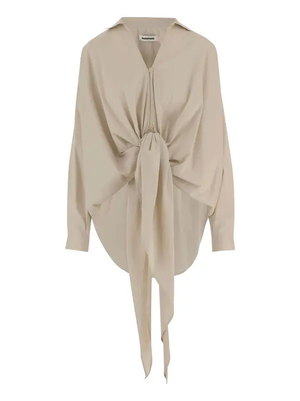 DARKPARK Romy Knot-front Shirt With Asymmetrical Hem - Ivory