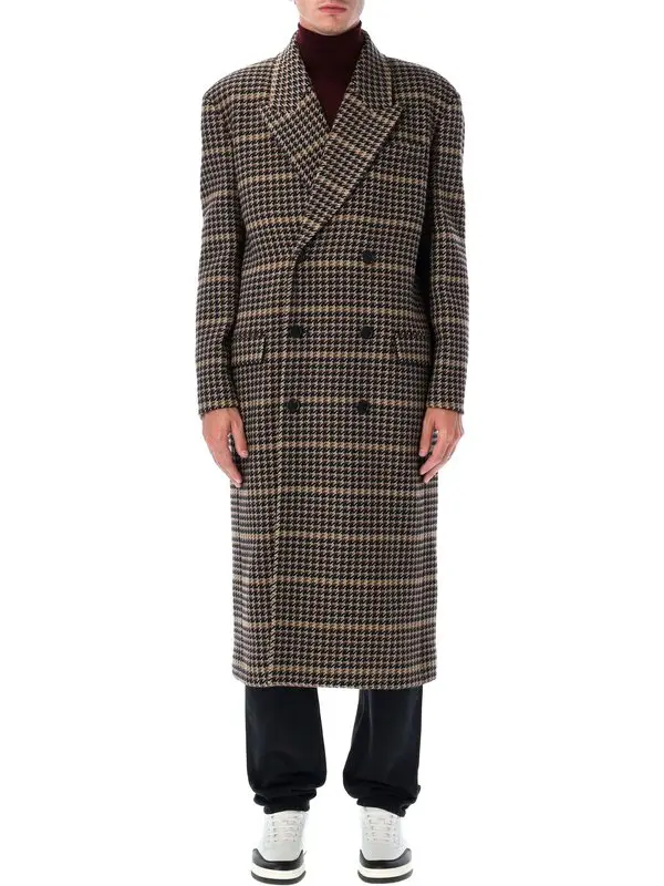 Saint Laurent Long Check Wool Coat - Multicolour