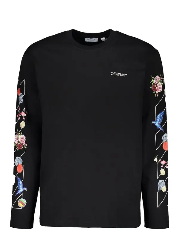Off White Logo Longsleeve T Shirt - Black