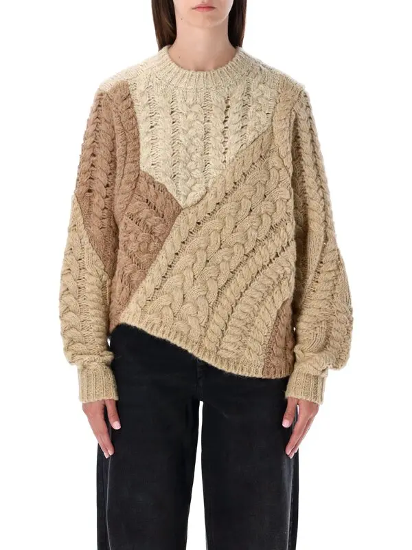 MARANT ETOILE Patchwork Wool-blend Cable Knit Sweater - Beige