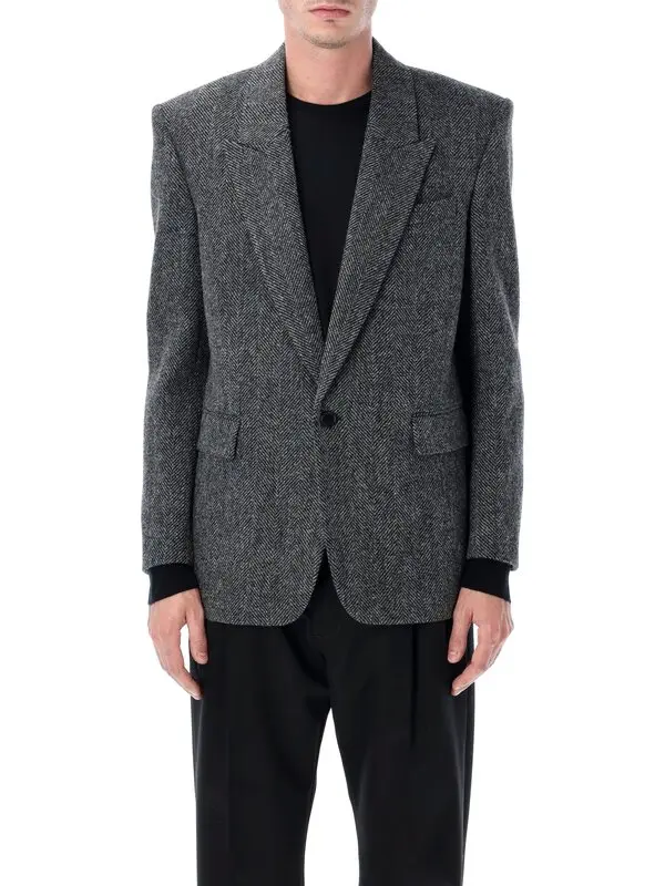 Saint Laurent Brushed Herringbone Wool Jacket - Black Grey
