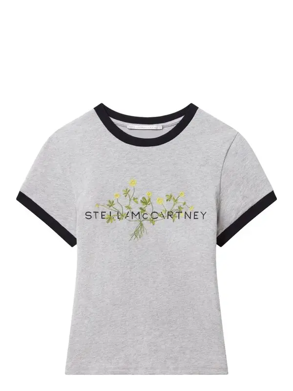 Stella McCartney Logo Floral Embroidered T-shirt - Grey Melange