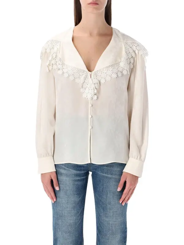 Chloé Floral Jacquard Silk Blouse - Iconc Milk