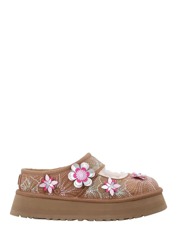 UGG Floral Embellished Flat Shoes - Chestnut