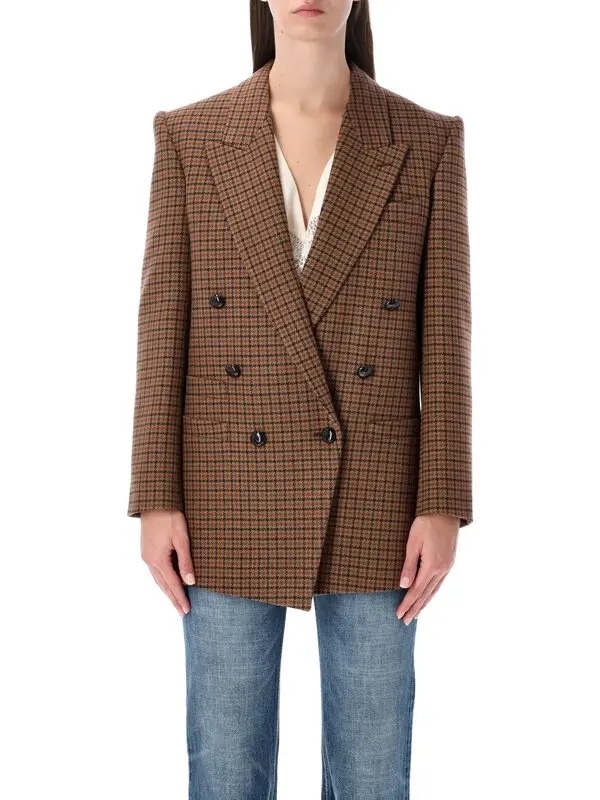 Chloé Houndstooth Wool Double-breasted Blazer - Brown Black