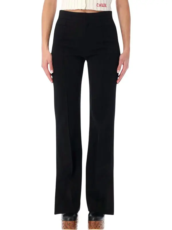 Chloé Tailored Herringbone Cotton Trousers - Black
