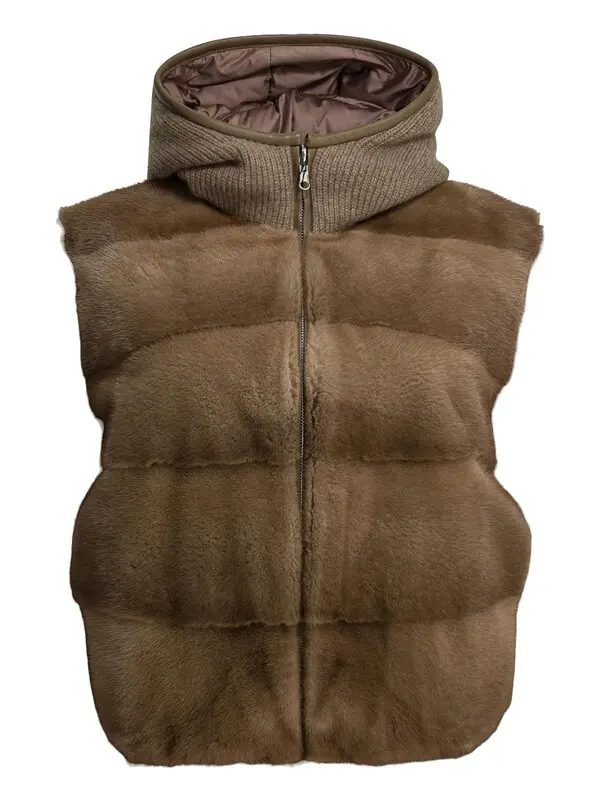 CAMELIA Jacket With Mink Fur Details - Brown