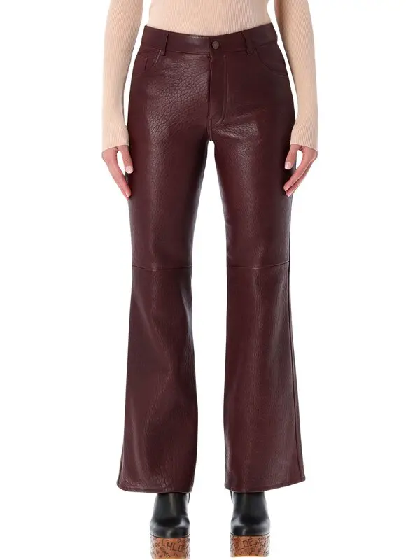 Chloé Flared Lambskin Leather Trousers - Violine Bordeayx