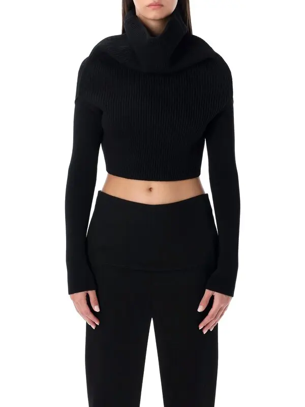 Rick Owens Cropped Ribbed Knit Top - Black