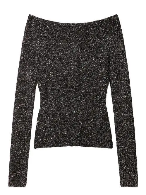 Stella McCartney Soft Touch Knitted Sequins Top - Black